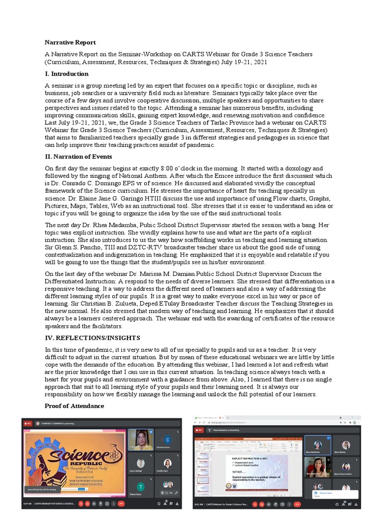 Narrative Report On WEBINAR | PDF | Teachers | Pedagogy