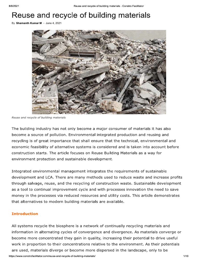 Reuse and Recycle of Building Materials | PDF