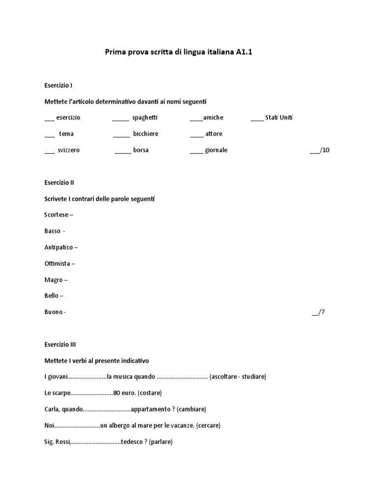 Test Di Lingua Italiana | PDF