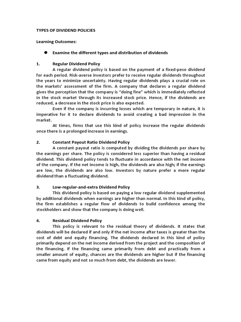 Types of Dividend Policies | PDF | Dividend | Preferred Stock
