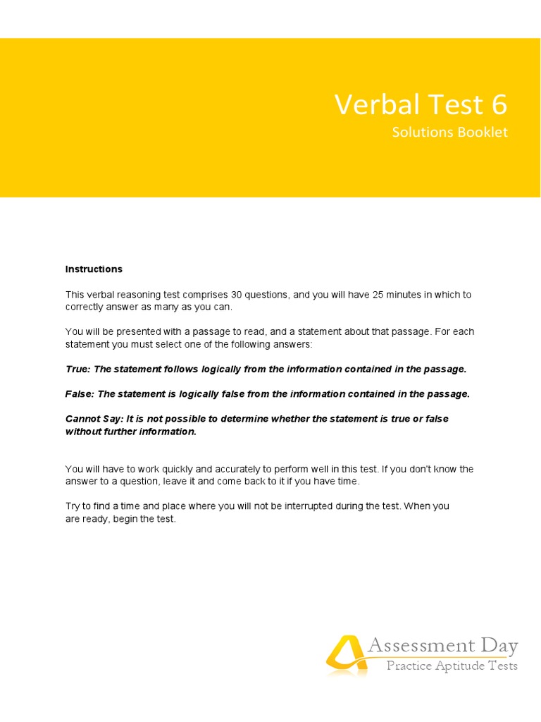 Verbal Test 6: Assessment Day | PDF | Chronic Fatigue Syndrome | Human ...