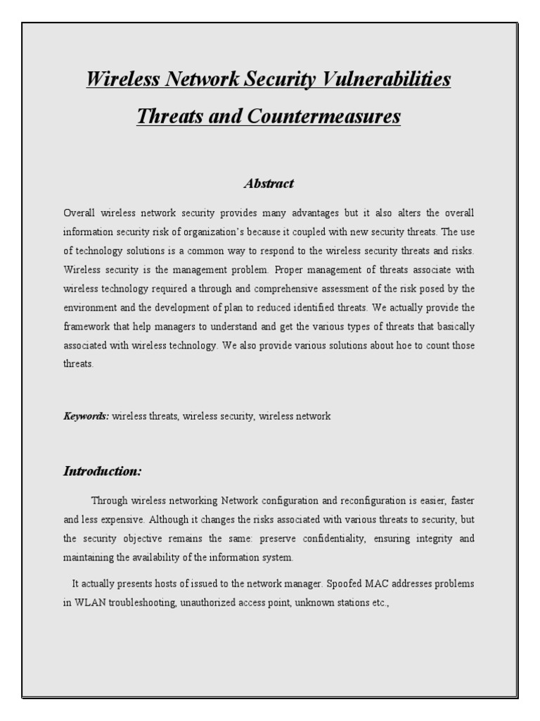 Wireless Network Security Vulnerabilities Threats And Countermeasures Pdf Wireless Lan