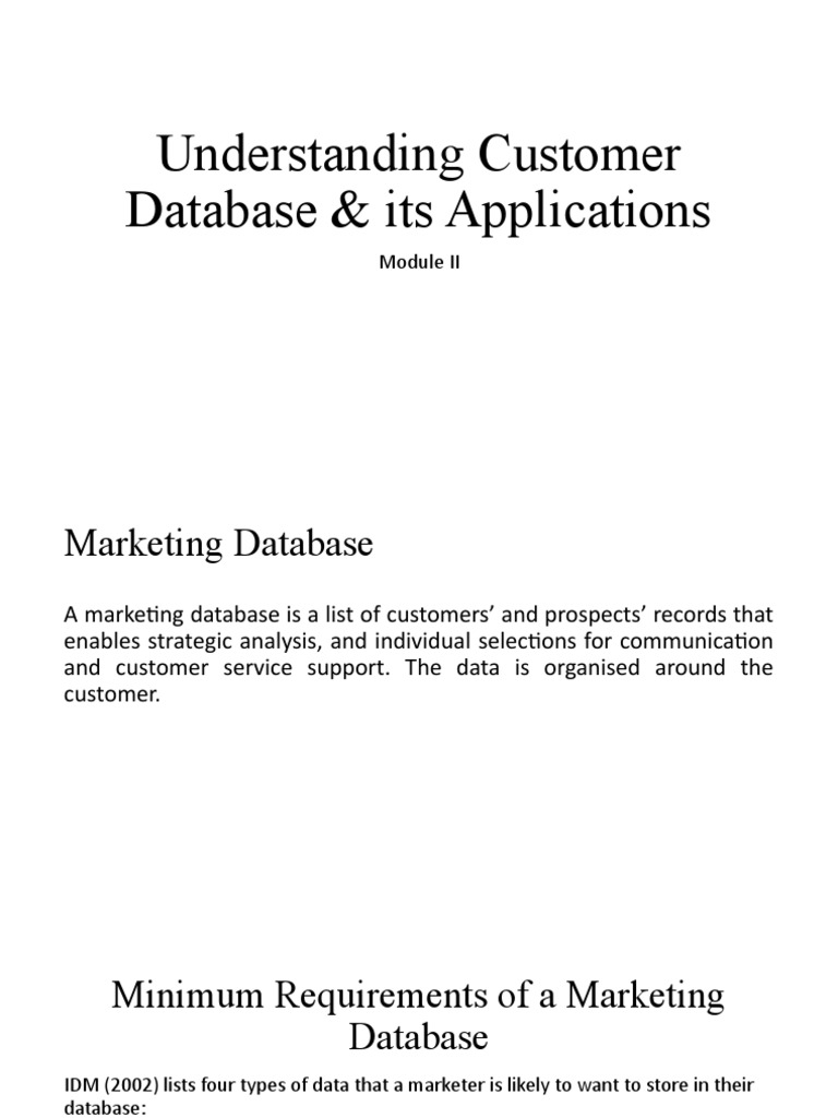 Understanding Customer Database & Its Applications - Module II | PDF ...