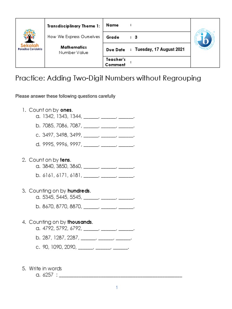 Practice: Adding Two-Digit Numbers Without Regrouping: Please Answer ...