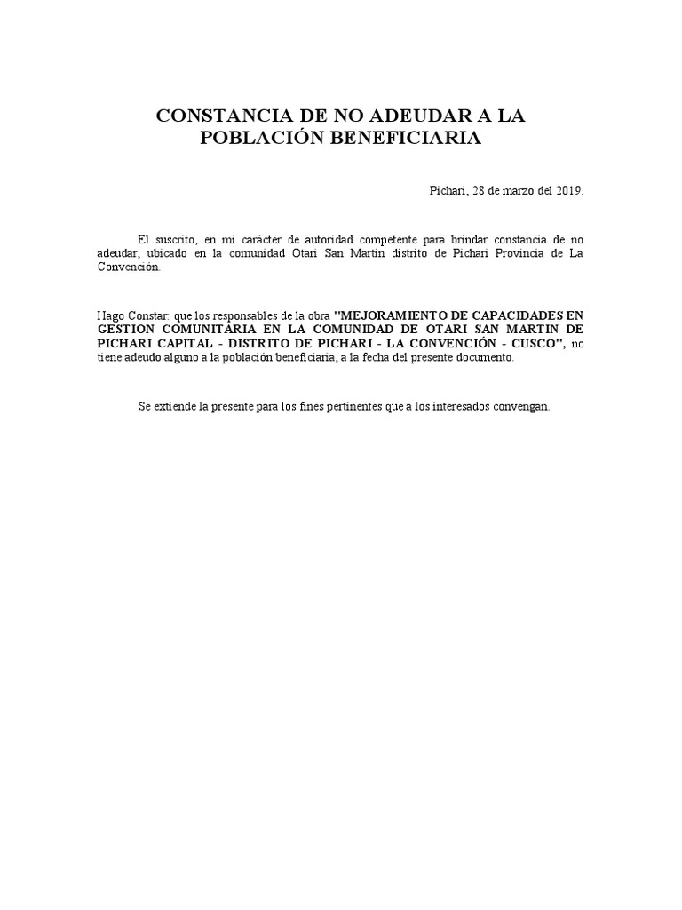 Constancia de No Adeudar | PDF | Derecho