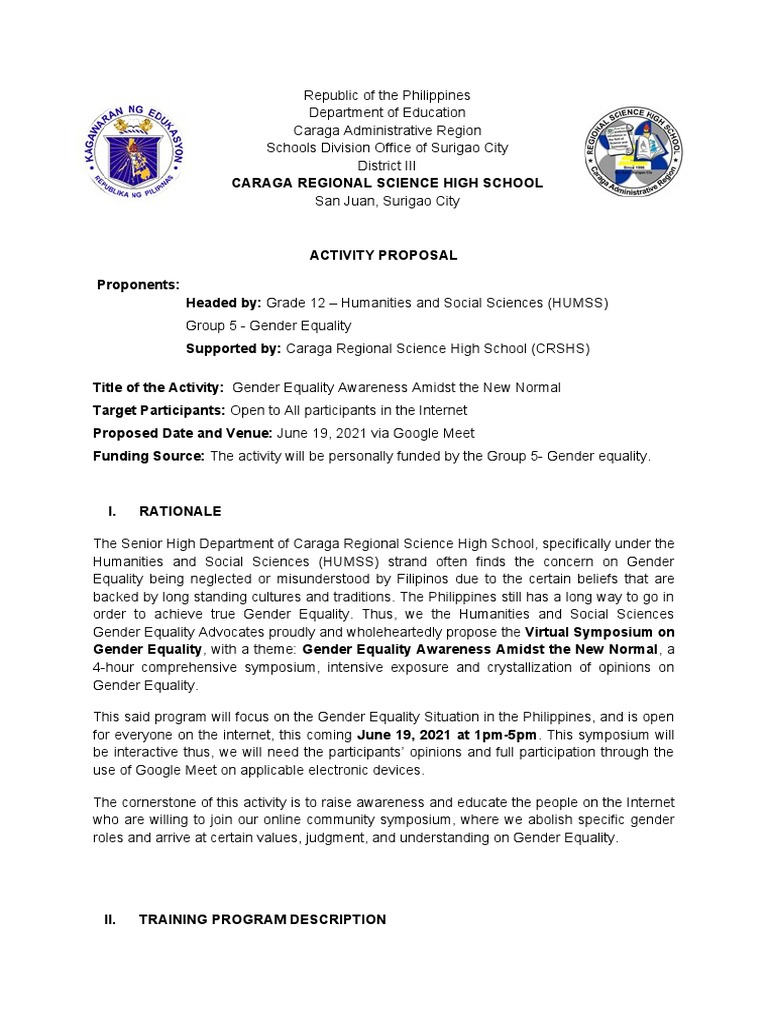 Activity Proposal GROUP5 GENDER EQUALITY | PDF | Gender | Gender Studies