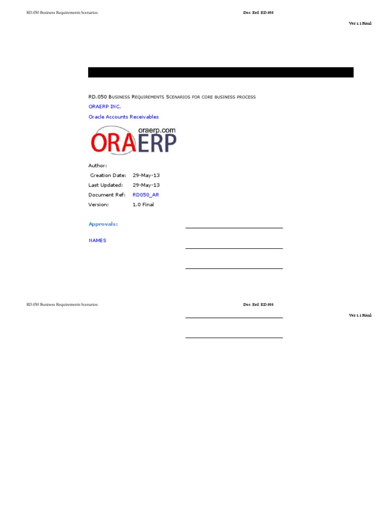 RD.050 B R S: Oraerp Inc. Oracle Accounts Receivables | PDF | Receipt ...