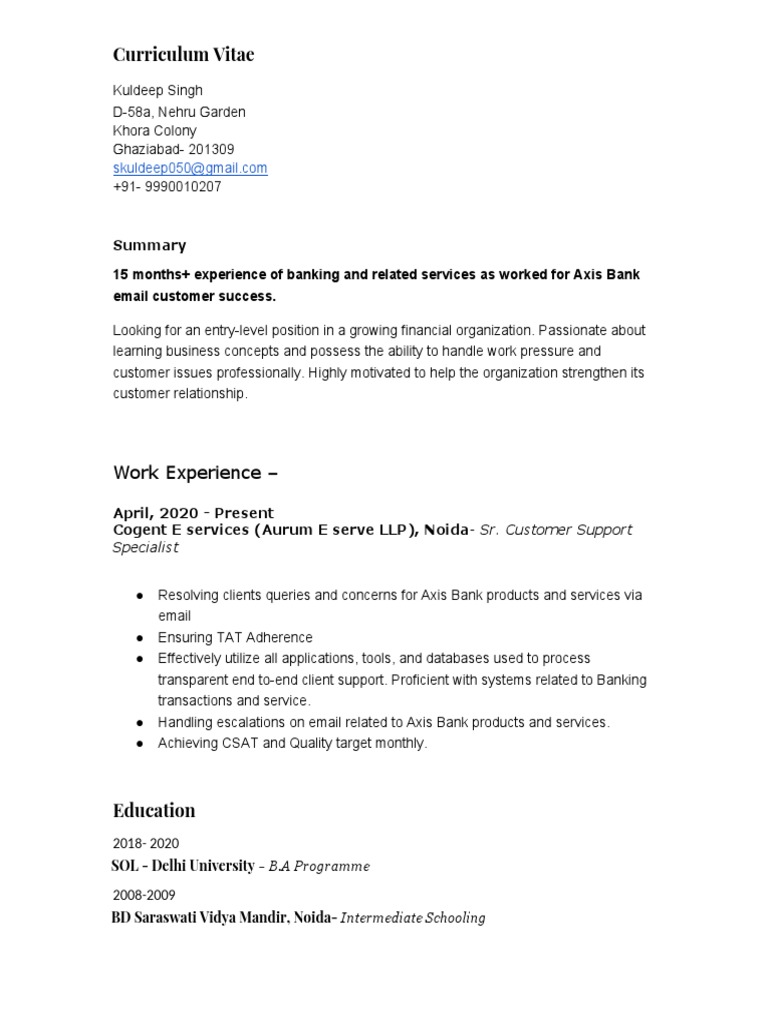 Curriculum Vitae: Work Experience | PDF