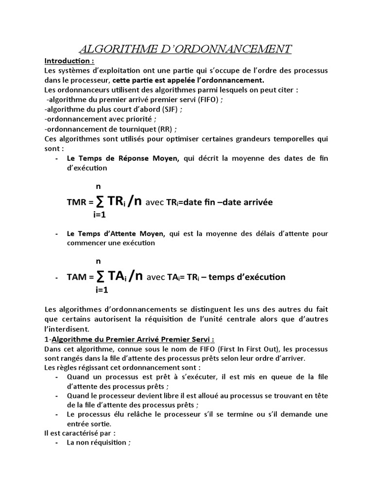 Algorithmes d'Ordonnancement des Processus | PDF | Ordonnancement dans ...