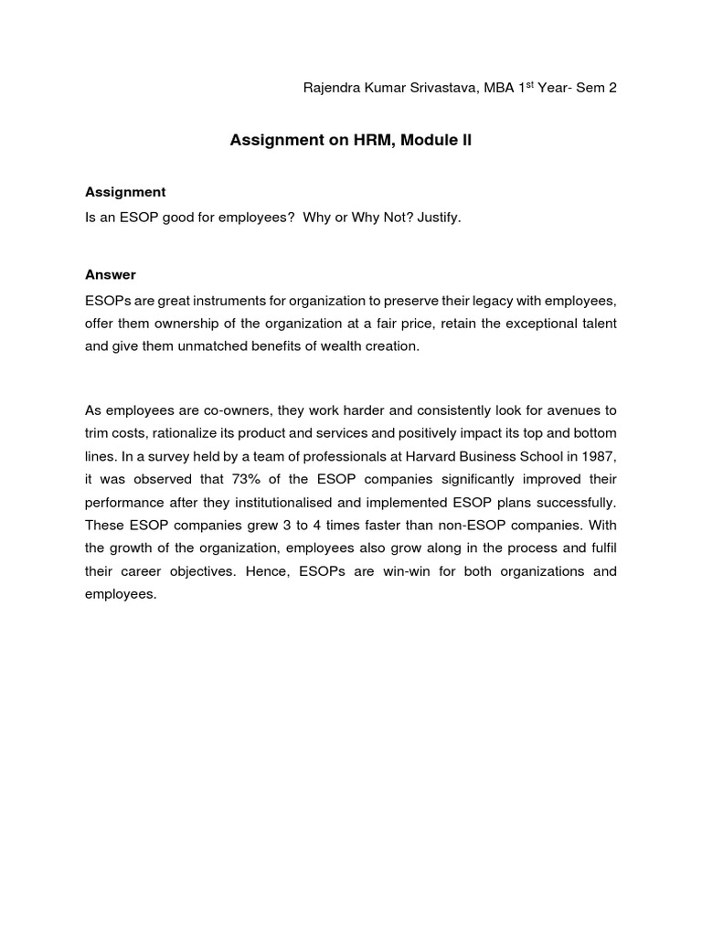 HRM Mod II ESOP Assignment | PDF