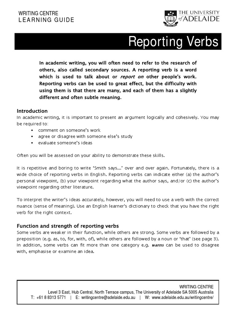 Reporting Verbs | PDF | English Language | Verb