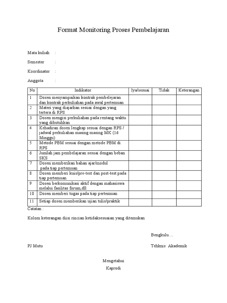 Format Monitoring Dan Evaluasi Proses Pembelajaran | PDF