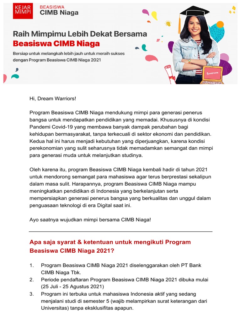 Informasi Program Beasiswa Cimb Niaga 2021 | PDF