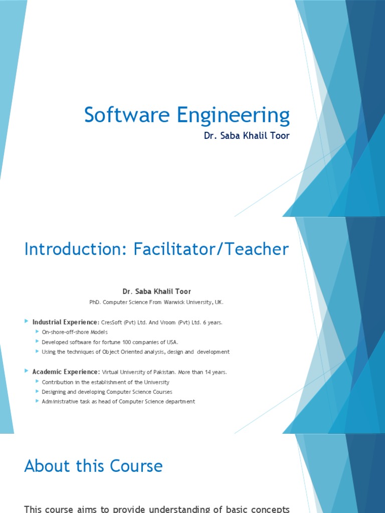 Software Engineering: Dr. Saba Khalil Toor | PDF | Software | Academic Dishonesty