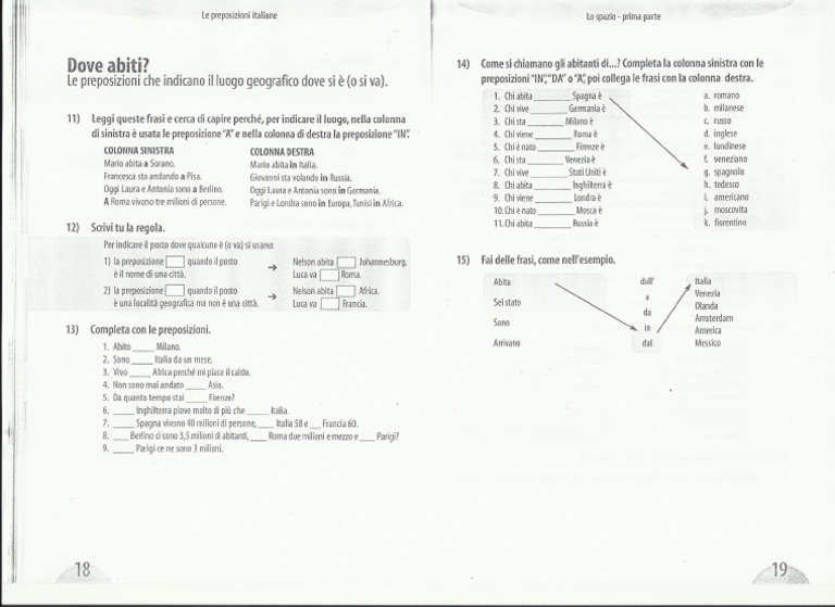 Ejercicios para Uso de Preposiciones en Italiano DOS | PDF