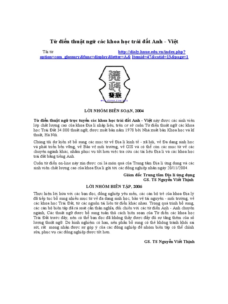 Tu Dien Thuat Ngu Cac Nganh Khoa Hoc Ve Trai Dat Anh -Viet-đã Chuyển ...