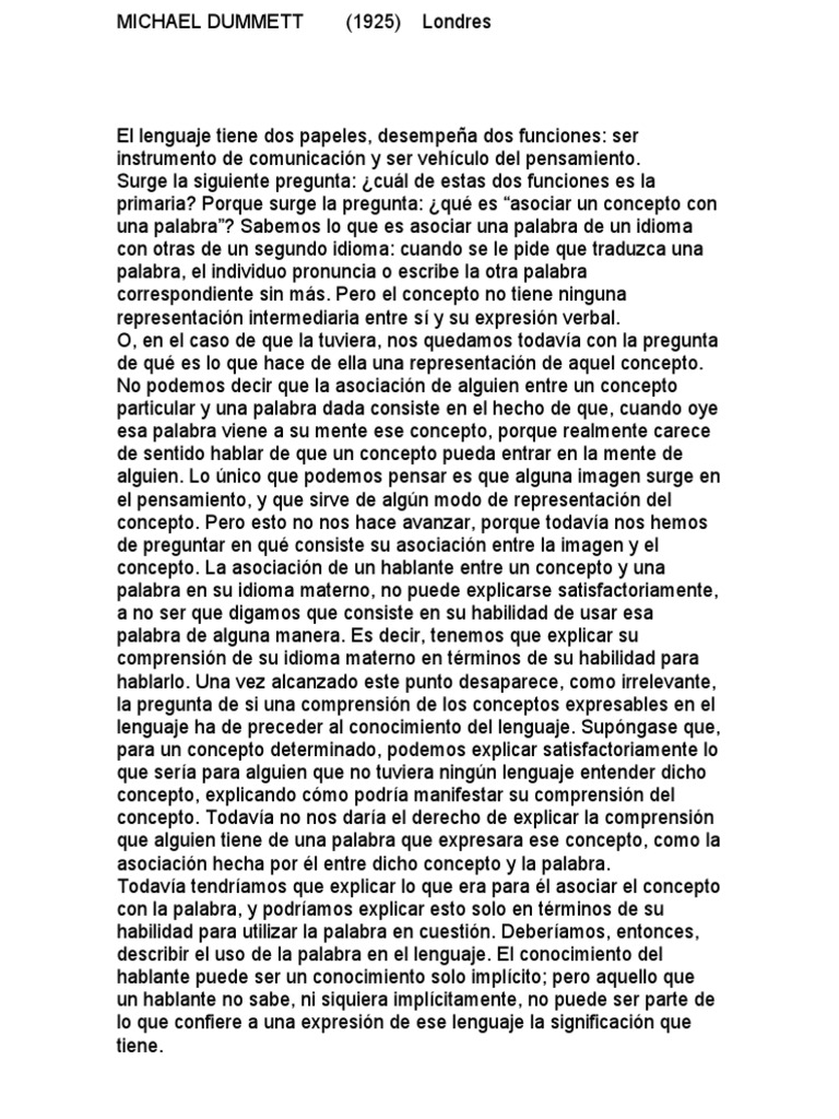 1925 Michael Dummett | PDF | Palabra | Concepto