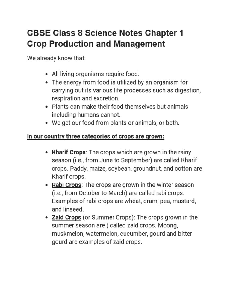 CH 1 Science Class 8th Notes | PDF | Agriculture | Soil