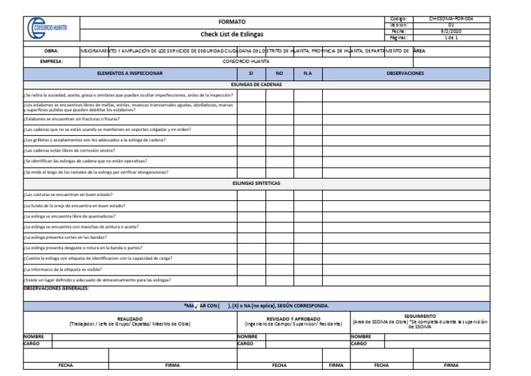 FORMATO 004-Check List de Eslingas | PDF