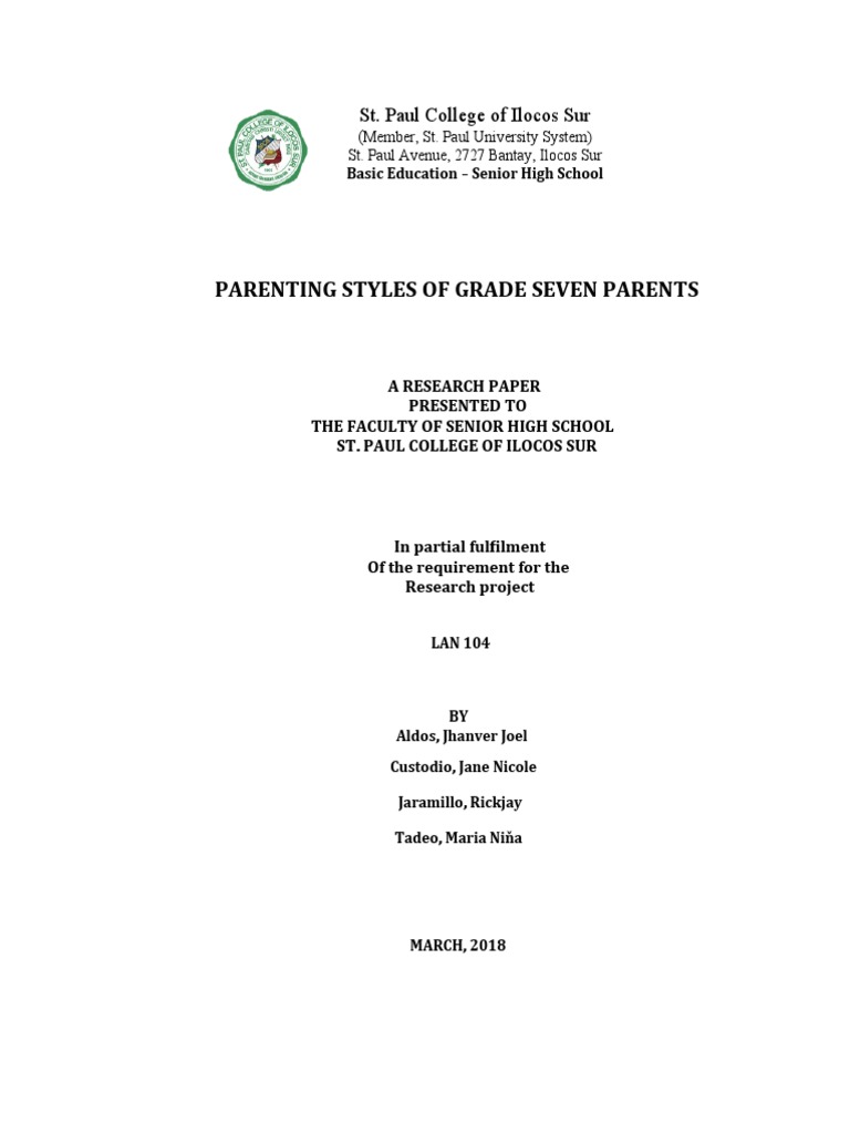 Parenting Styles of Grade Seven Parents: St. Paul College of Ilocos Sur ...