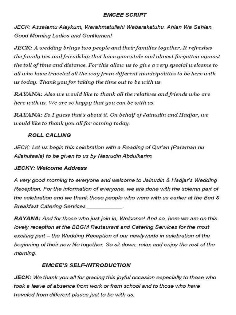 Wedding Script | PDF | Ceremonies | Rites Of Passage