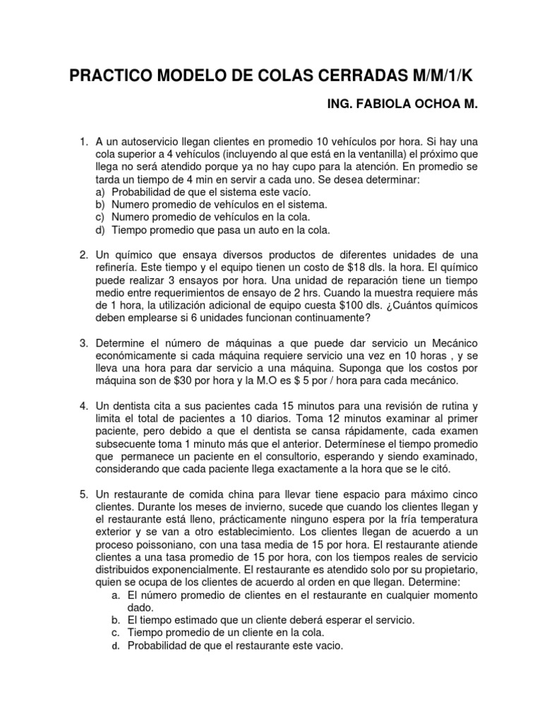 Practico Modelo de Colas MM1K | PDF