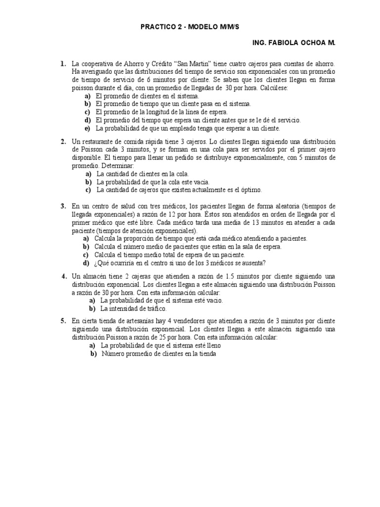 Practico Modelo MMS | PDF | Distribución de veneno | Enseñanza de matemática