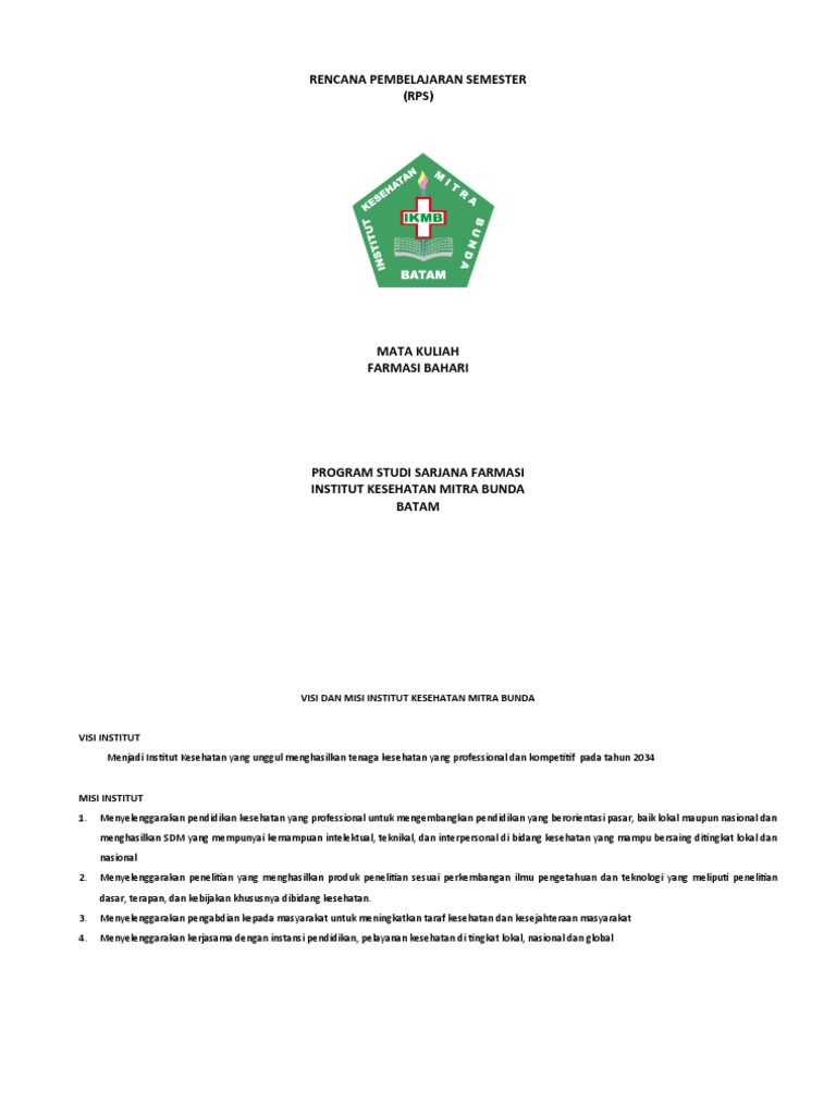 RPS Farmasi Bahari | PDF | Pengembangan Diri | Sains & Matematika