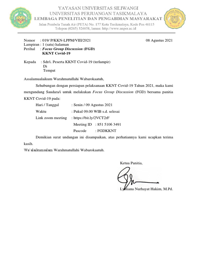Undangan FGD KKNT Covid-19 2021 | PDF