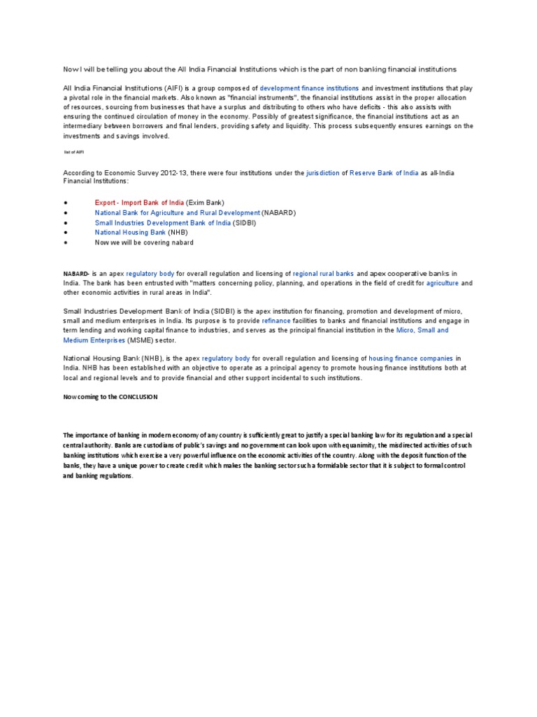 All India Financial Institutions | PDF | Banks | Financial Services