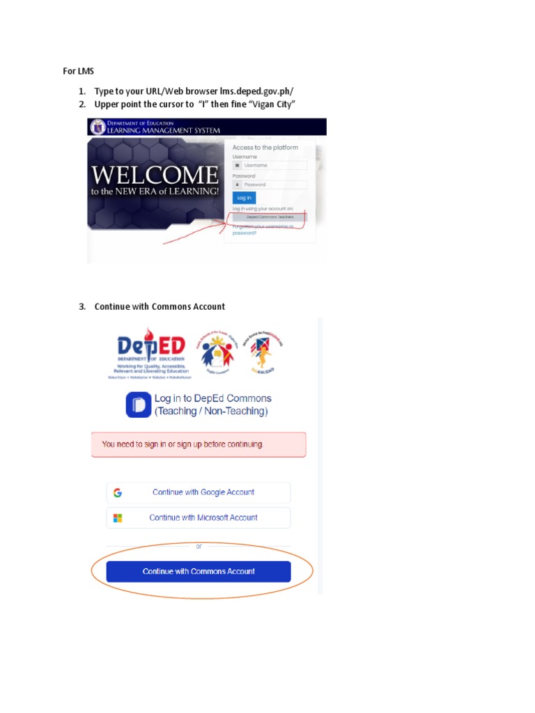 For Lms 1. Type To Your URL/Web Browser Lms - Deped.gov - PH/ 2. Upper ...