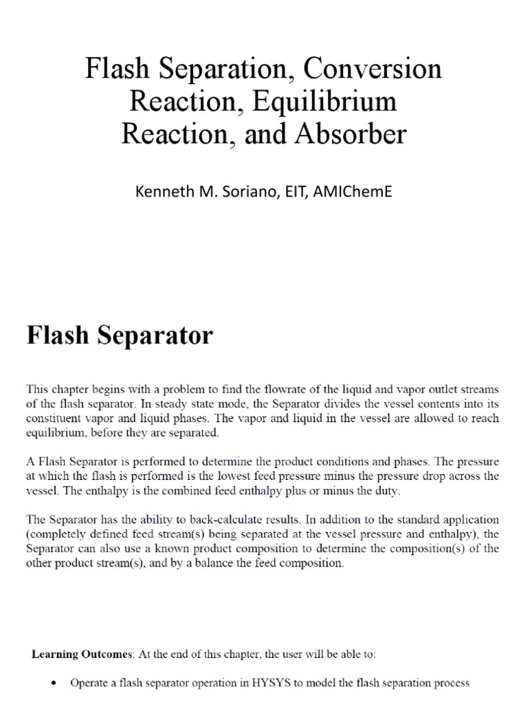 Flash Separation - Conversion Reaction - Equilibrium Reaction | PDF