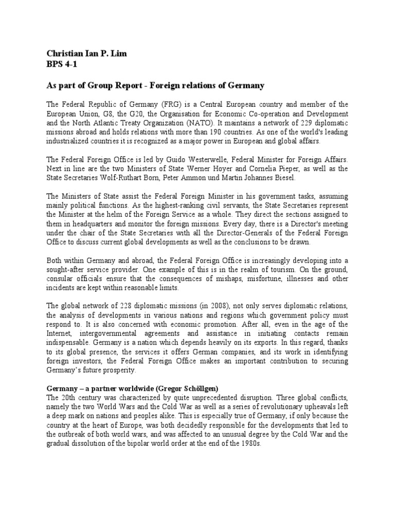 Overview of Germany's Foreign Relations | PDF | European Union | Germany