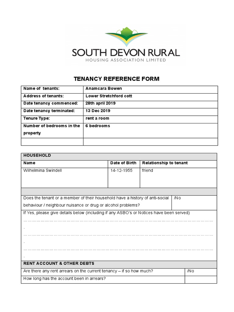 Tenancy Reference Form | PDF | Leasehold Estate | Law And Economics