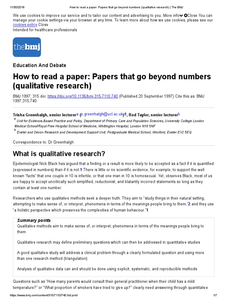 How To Read A Paper - Papers That Go Beyond Numbers (Qualitative ...