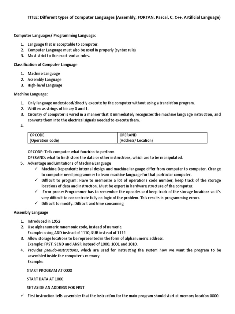 Different Types of Programming Language | Download Free PDF | Assembly ...