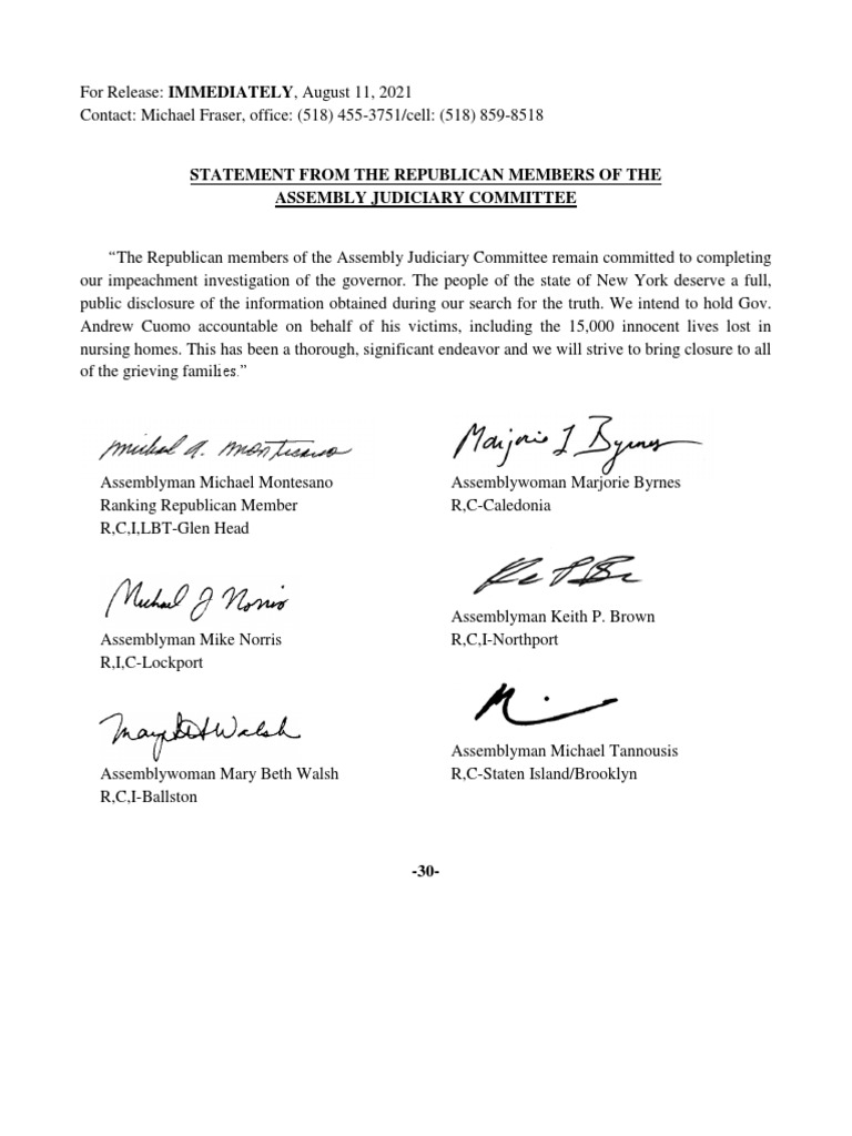 Investigation - Judiciary Committee Statement 8.11.2021 | PDF ...