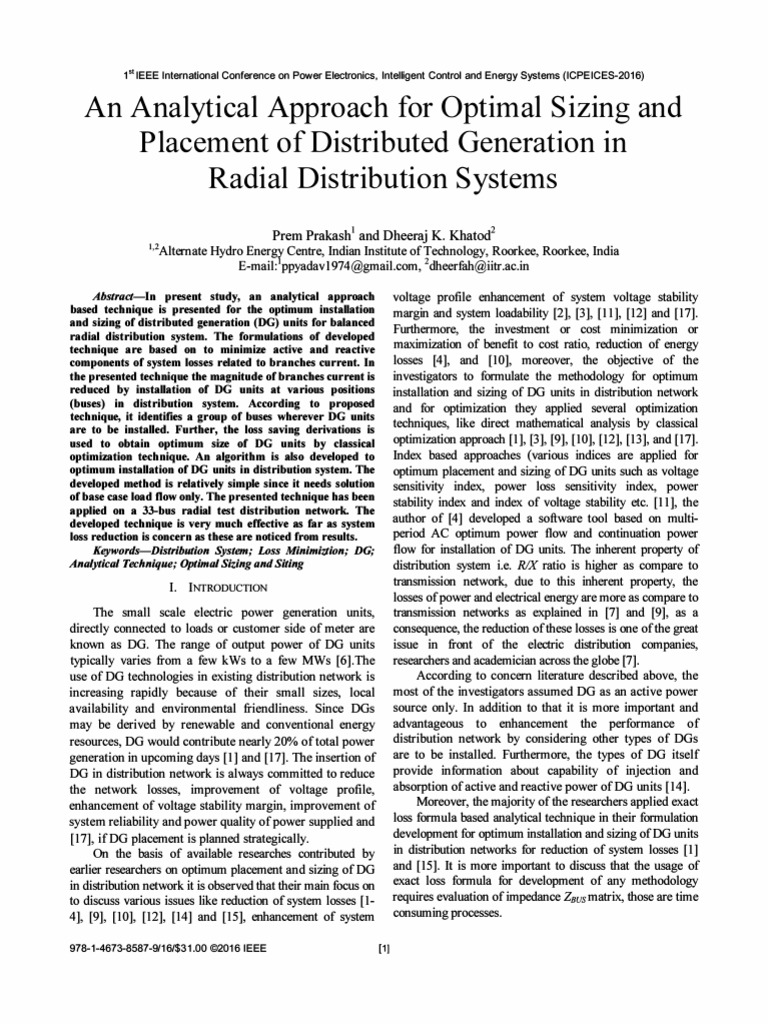 An Analytical Approach For Optimal Sizing and Placement of Distributed ...