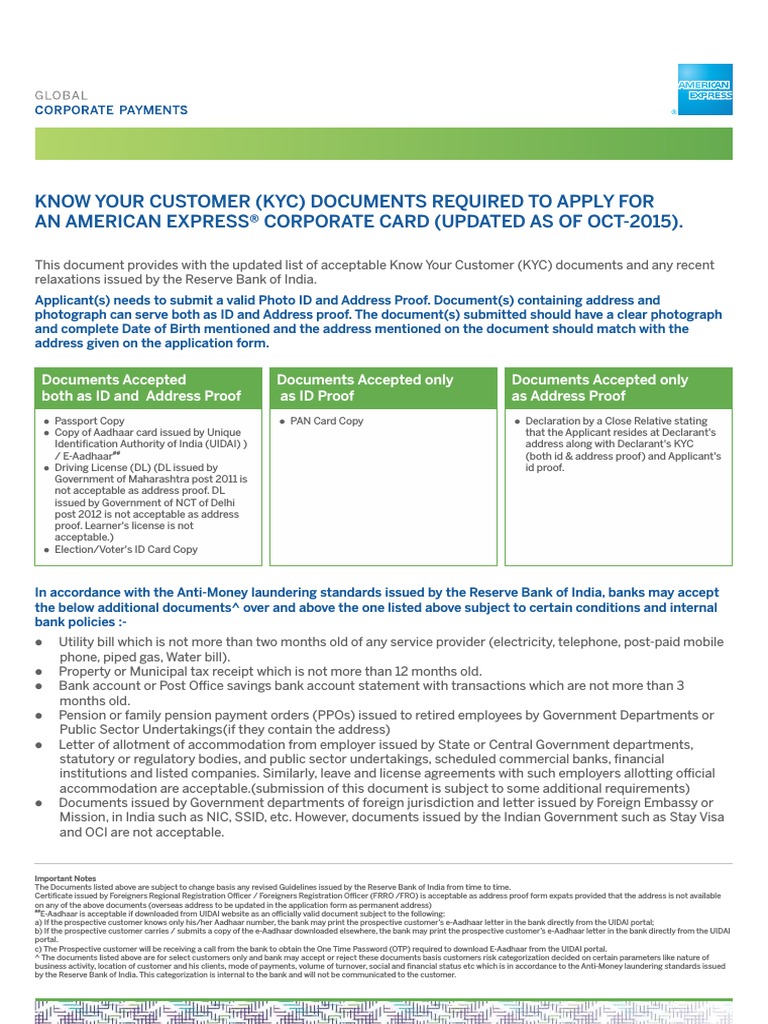 Updated KYC Requirements for Amex Cards | PDF | Identity Document ...