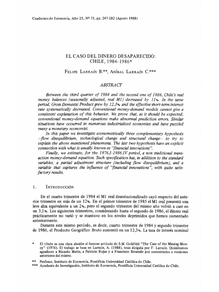 El Caso Del Dinero Desaparecido. Larraín Bros. | PDF