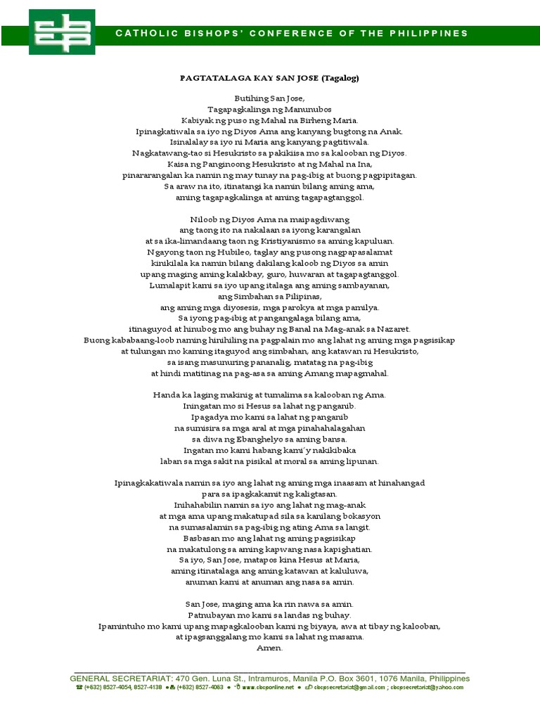 Tagalog Translation - Act of Consecration To St. Joseph | PDF