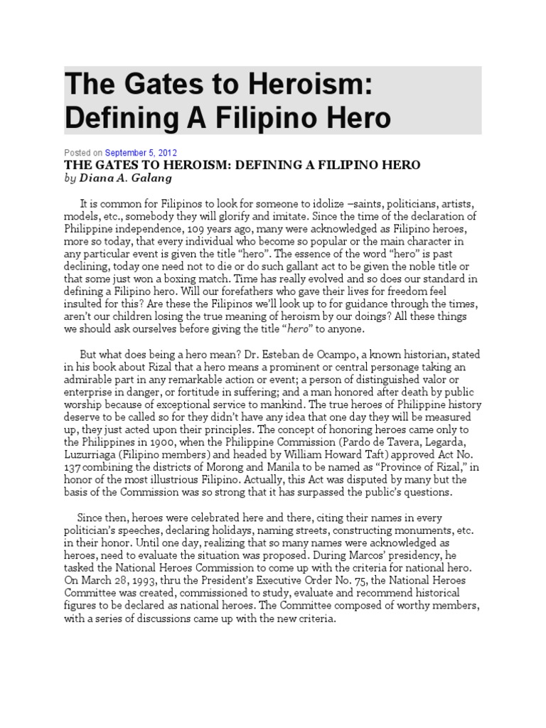 The Gates To Heroism: Defining A Filipino Hero | PDF