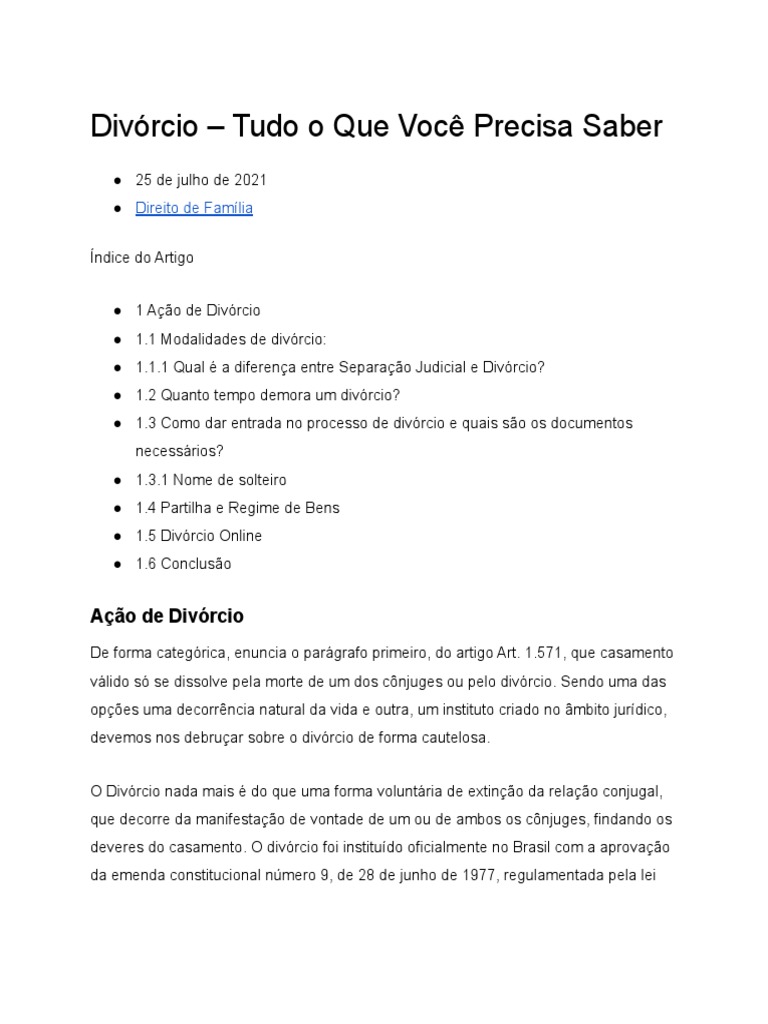 Divórcio - Tudo o Que Você Precisa Saber | PDF | Divórcio | Advogado