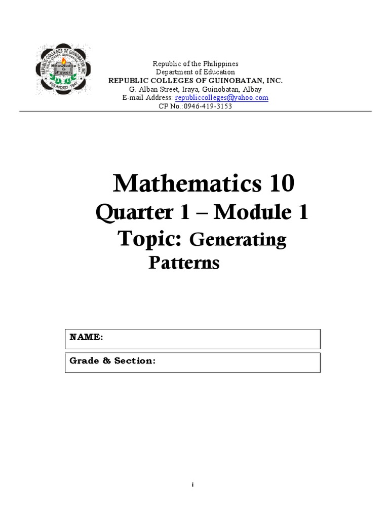 Grade 10 Math Module Junior High | Download Free PDF | Numbers | Sequence