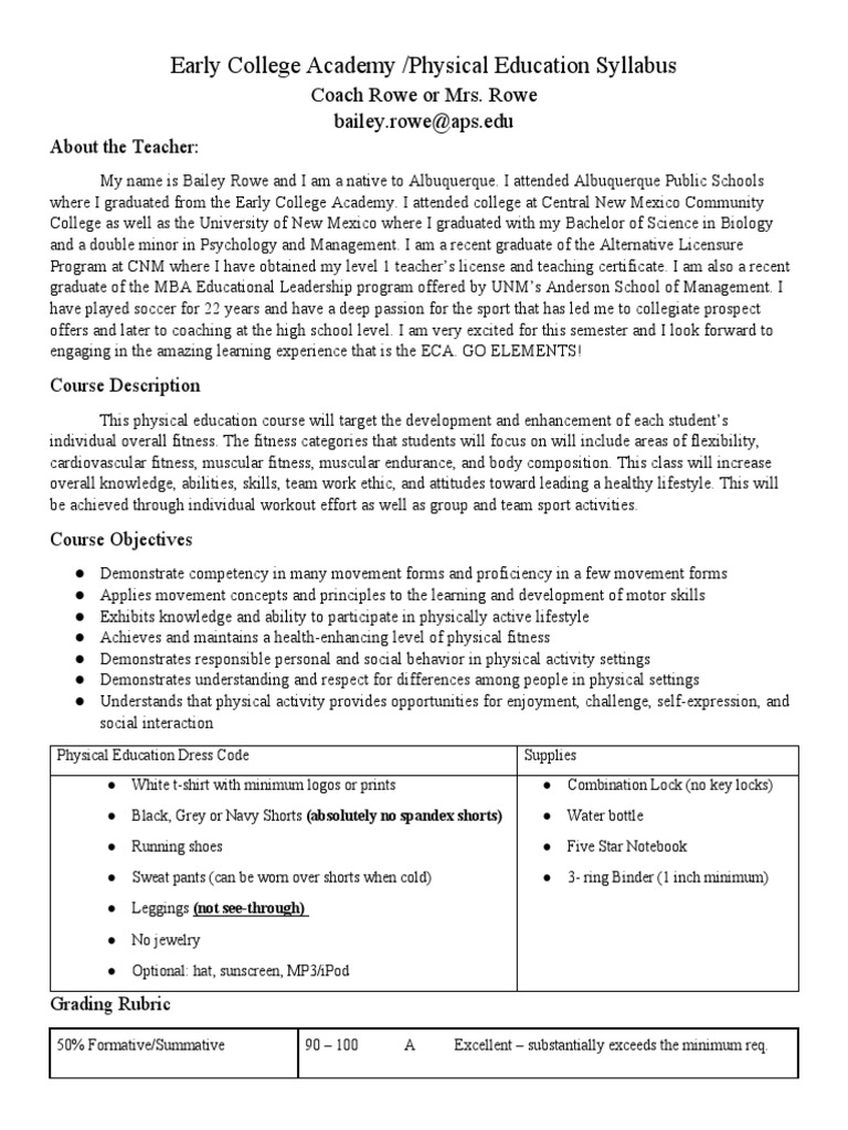 ECA Physical Education Syllabus | PDF | Physical Education | Physical ...
