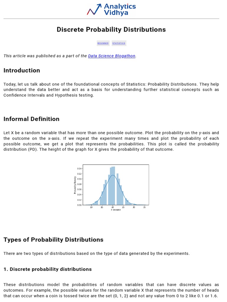 Discrete Probability Distributions: Data Science Blogathon | PDF ...