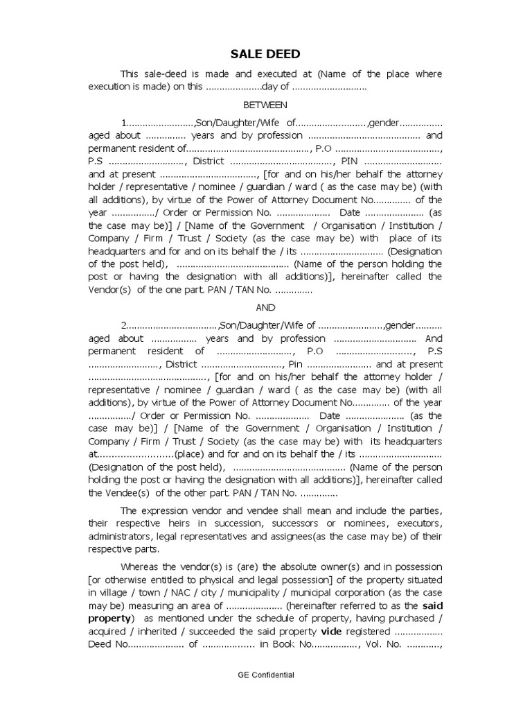 Sale Deed: Property) As Mentioned Under The Schedule of Property ...