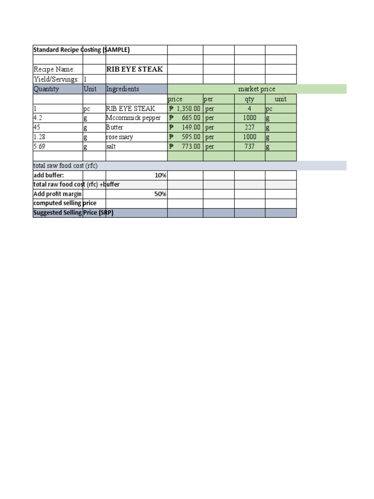 Sample Food Costing New | PDF | Food And Drink Preparation | Foods