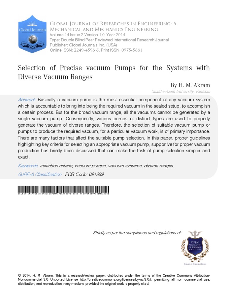Selection of Precise Vacuum Pumps For The Systems With Diverse Vacuum ...