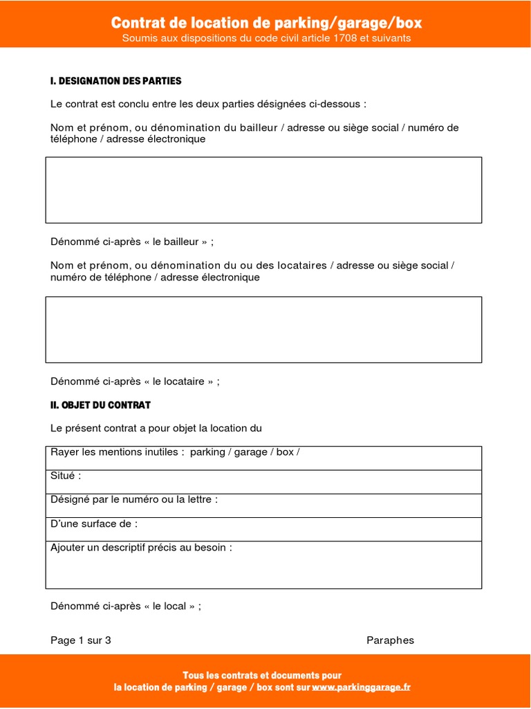 CONTRAT Location Parking Garage Box A Telecharger PDF | PDF